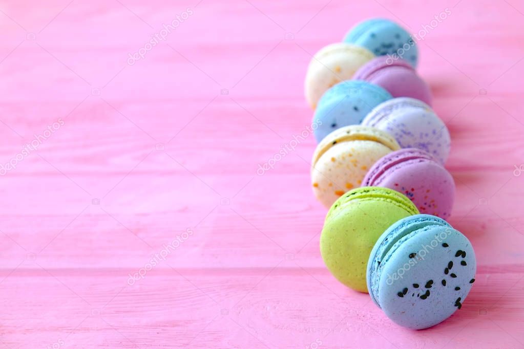 Different types of macaroons, french macaroons or macaron with spring ...