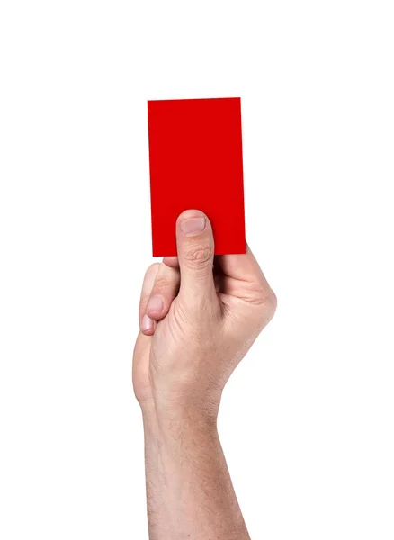 Hand holding a red card isolated on white background — Stock Photo ...