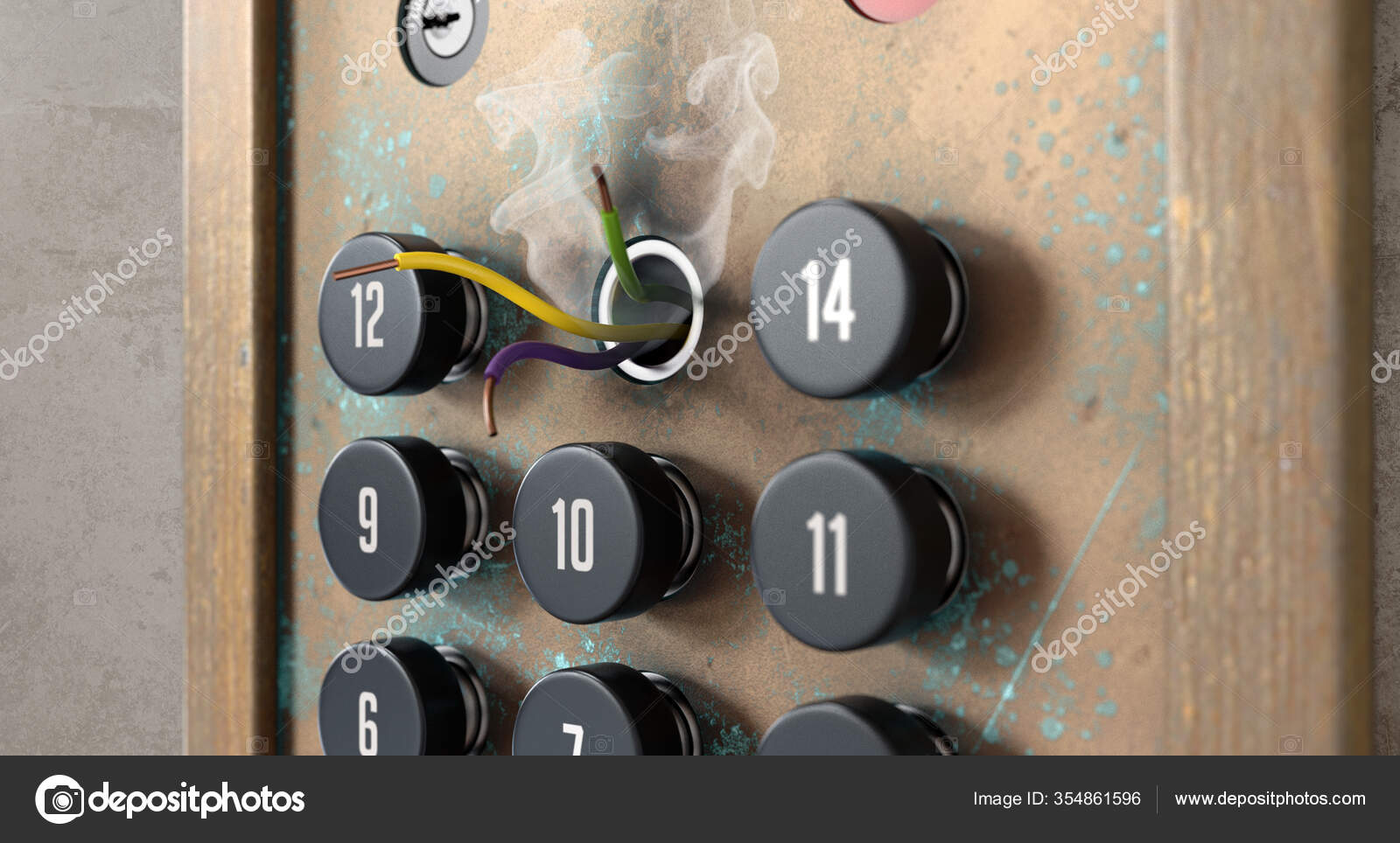 Concept Showing Old Retro Elevator Control Panel Missing Smoking Broken ...