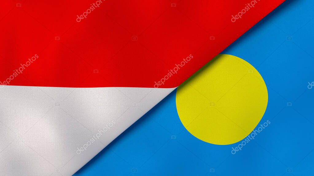 Dos estados banderas de Indonesia y Palaos. Fondo de negocio de alta ...
