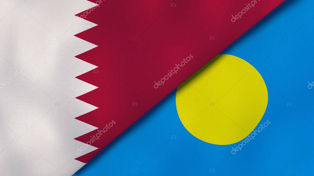 Dos estados banderas de Qatar y Palaos. Fondo de negocio de alta ...