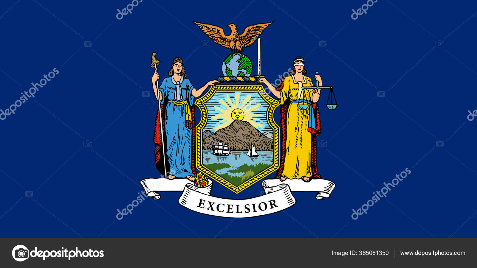 Flag New York State Vector Illustration Coat Arms New York Stock Vector ...