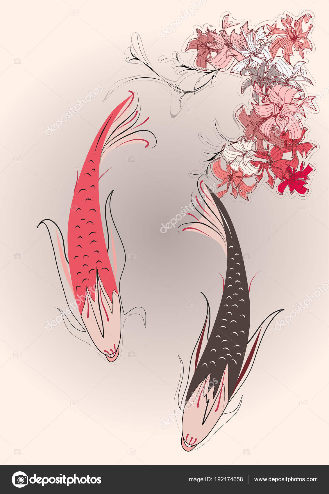 Two fish and flower Stock Vector by ©arkela 192174658