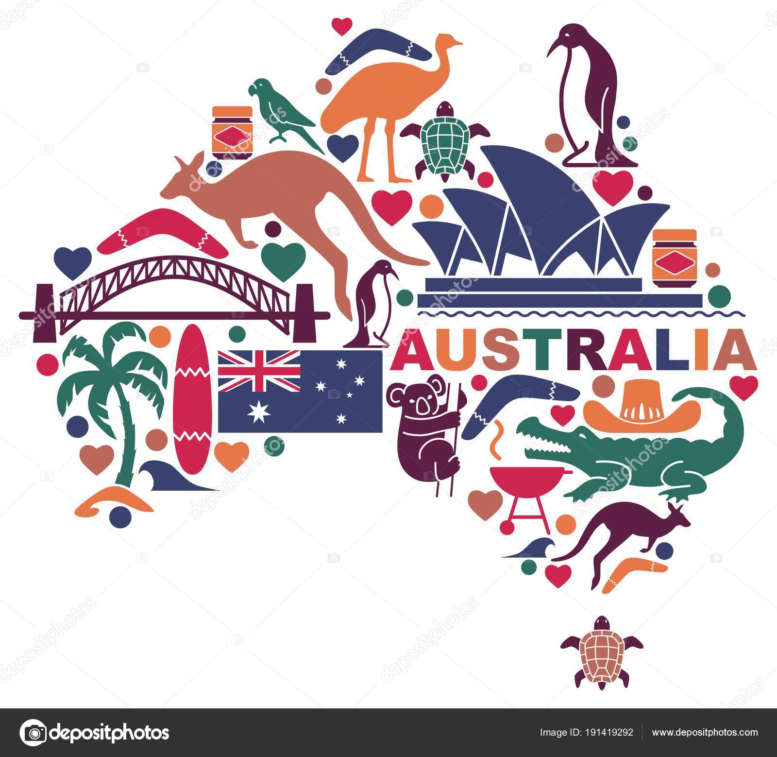 Australian icons in the form of a map Stock Vector by ©Klava 191419292