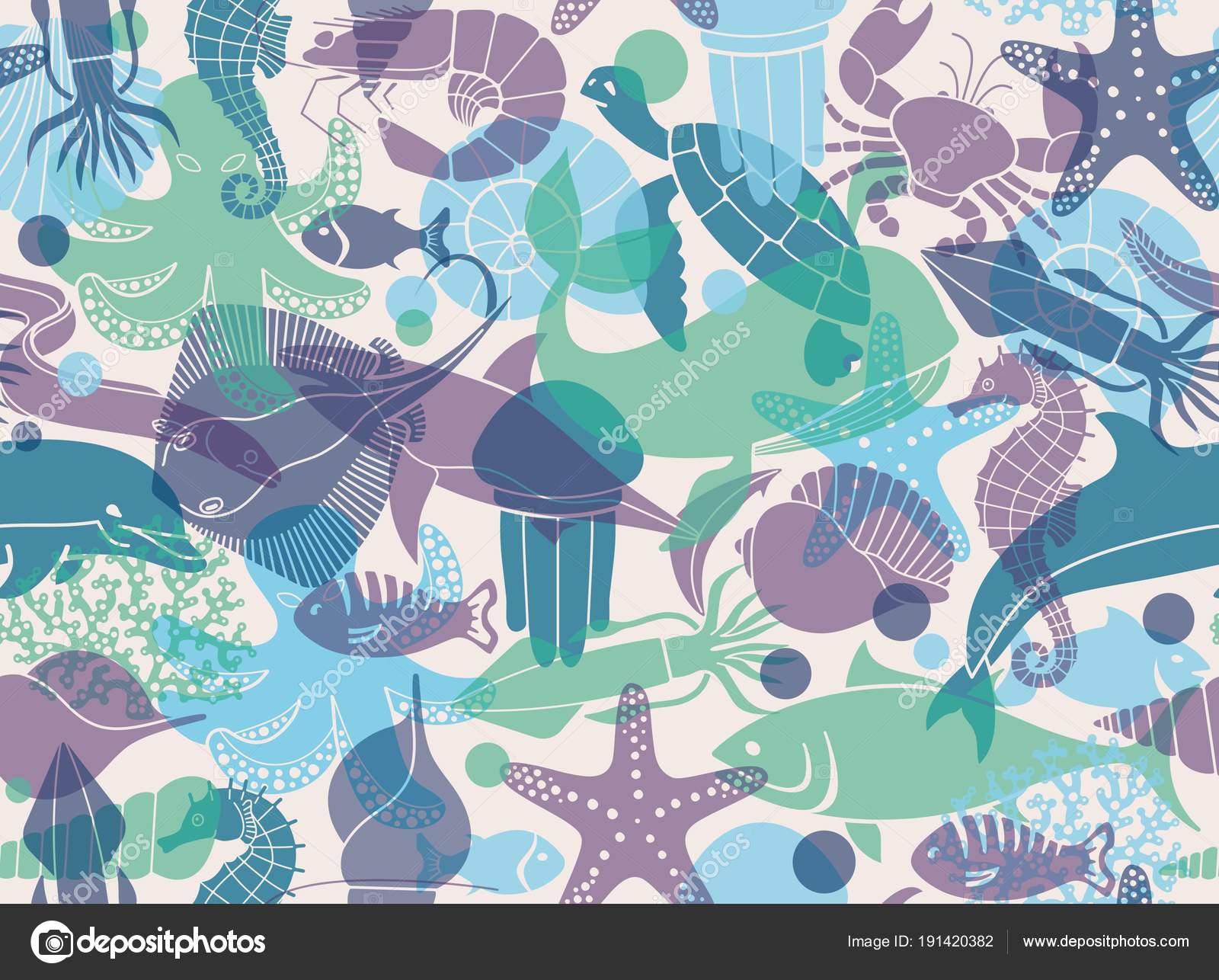 Seamless background with marine life Stock Vector Image by ©Klava ...