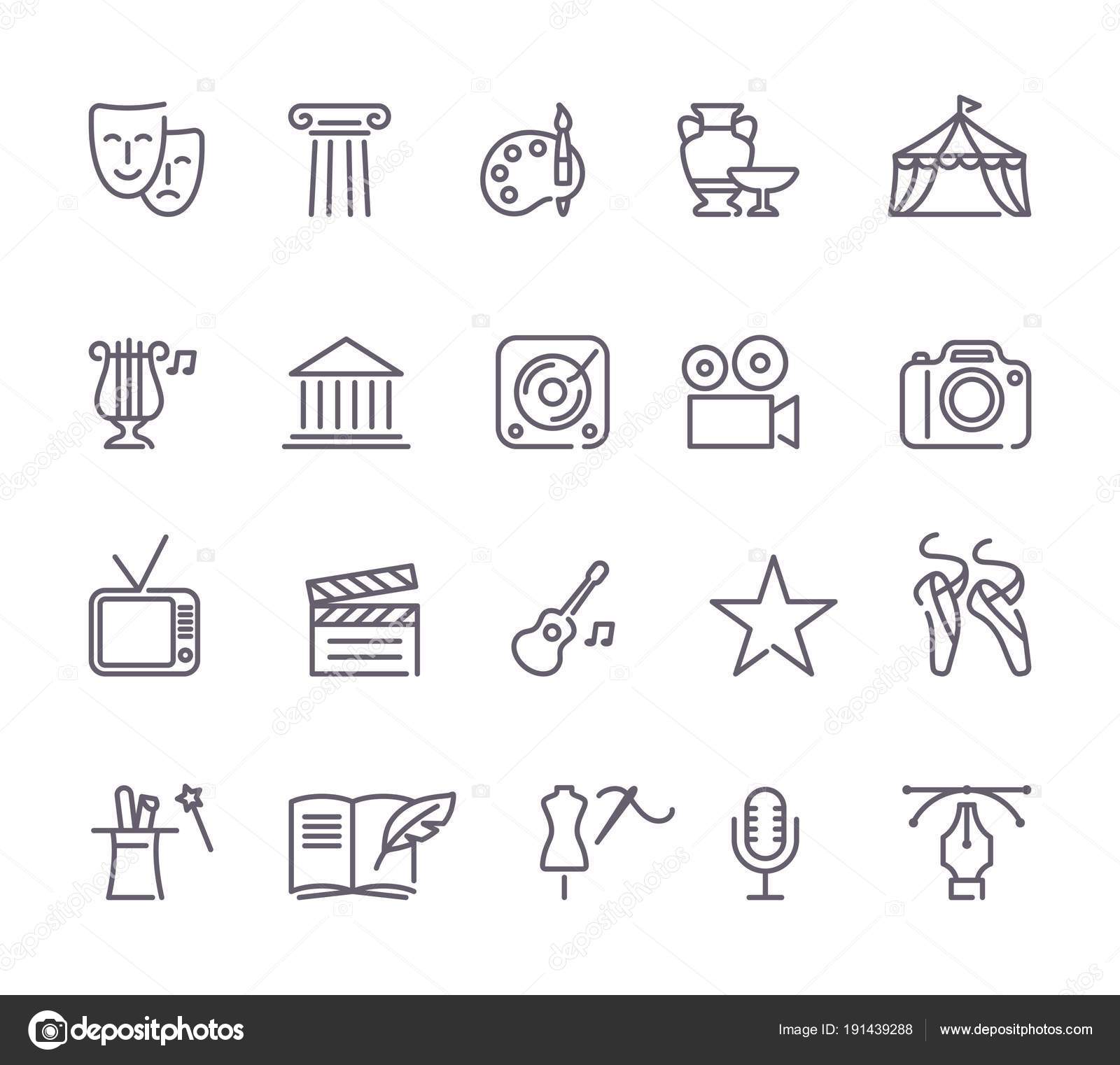 Set de iconos de línea de bellas artes culturales y creativas vector ...