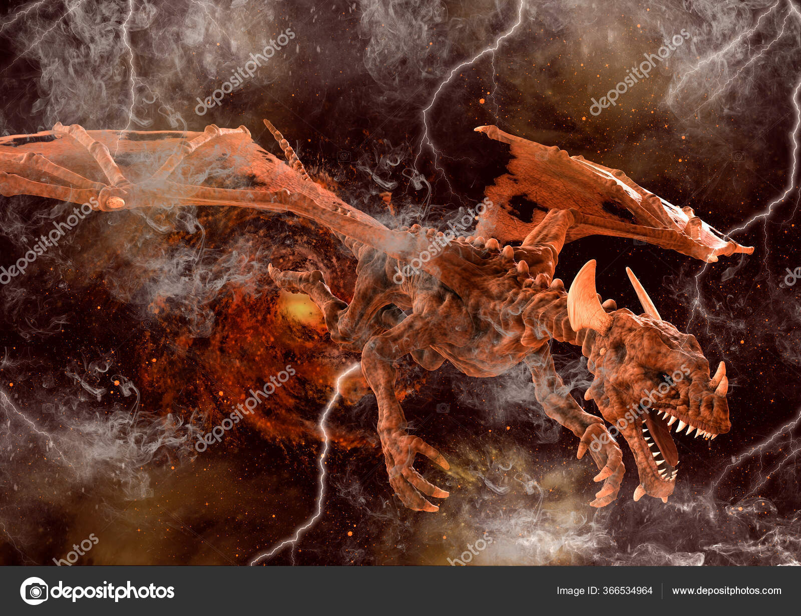 Dark Fantasy Scene Huge Dragon Flying Outer Space Stock Photo by ...