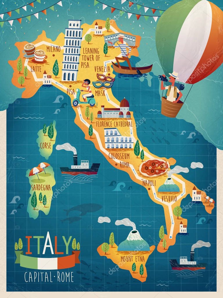 Mapa turístico de Italia Vector de stock por ©MITstudio 170766020