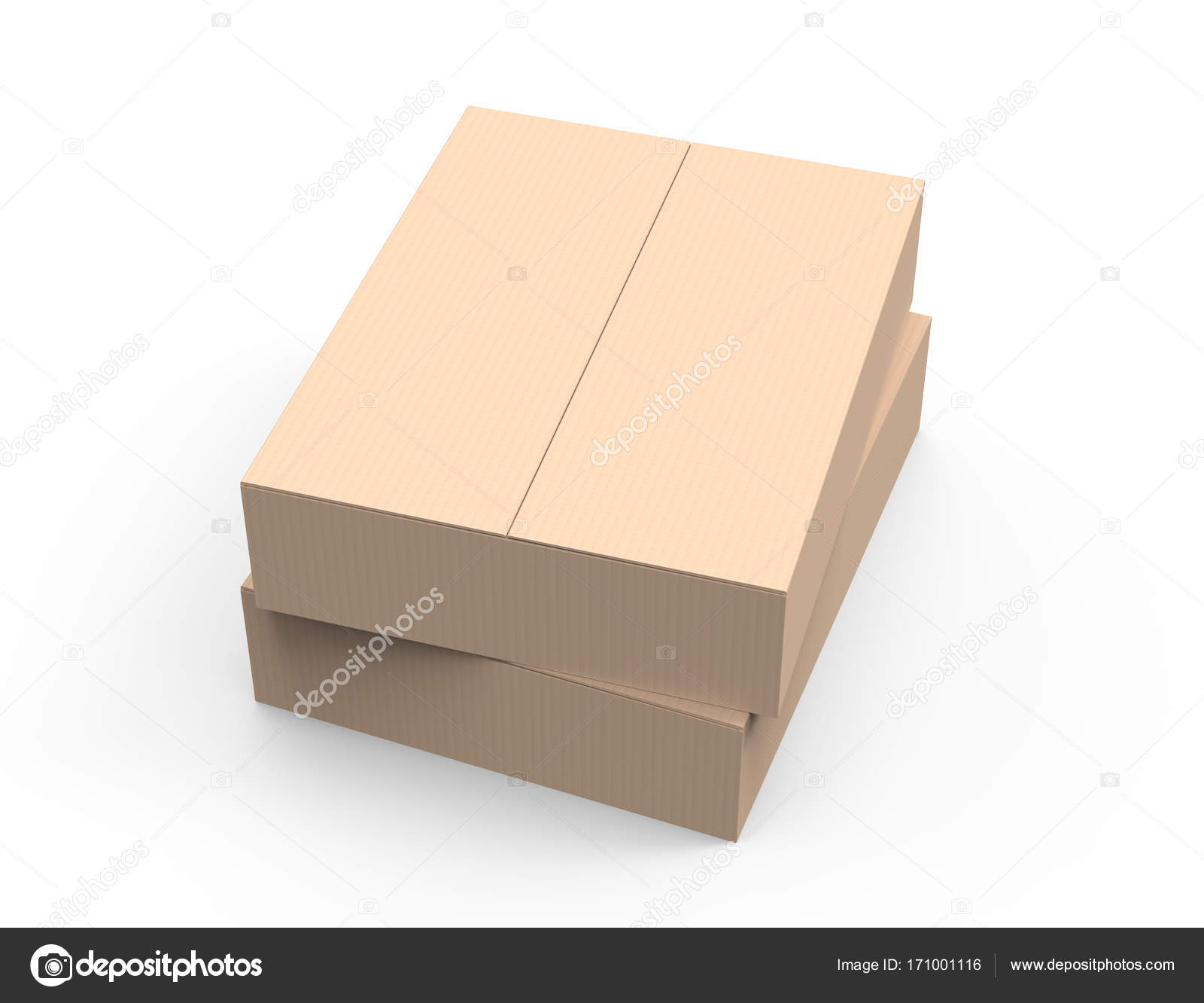 Two Light Brown Flat Rendering Paper Boxes Stacking Isolated White ...