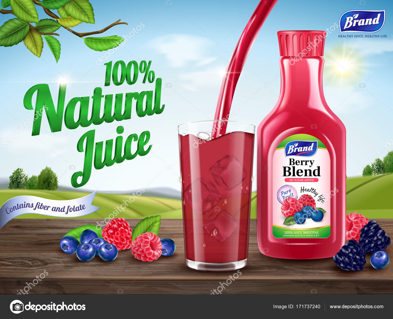 Natural berry blend juice ads Stock Vector Image by ©MITstudio #171737240