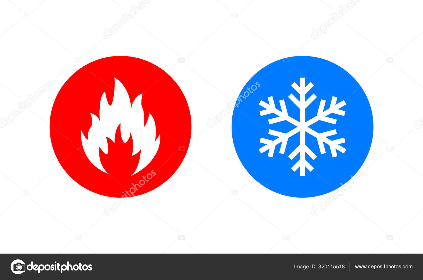 Symbol of warmth and cold. Heat and cold sign. Freezing and fire icon ...