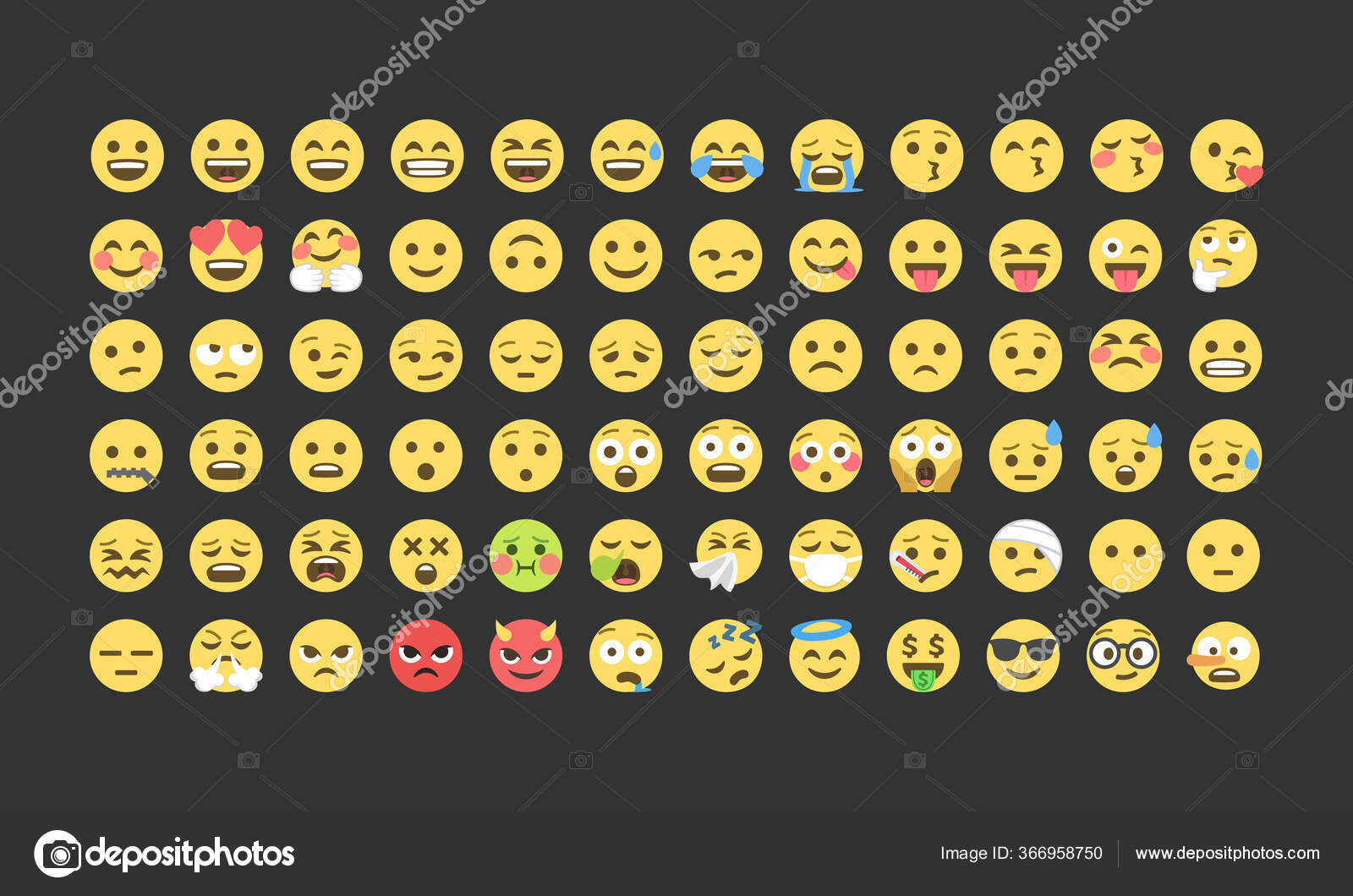 Emoji Icons Symbols Set Happy Kind Evil Faces Vector Eps Stock Vector ...