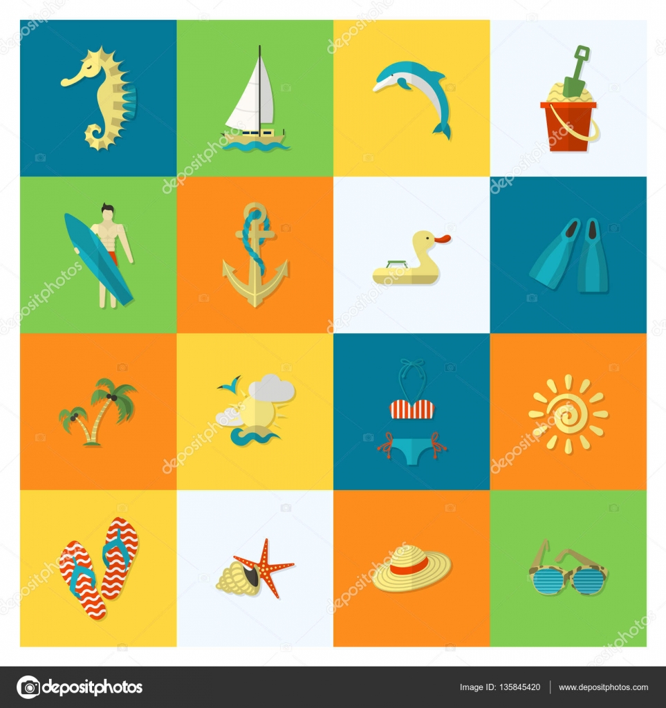 Summer and Beach Simple Flat Icons ⬇ Vector Image by © HelenStock ...