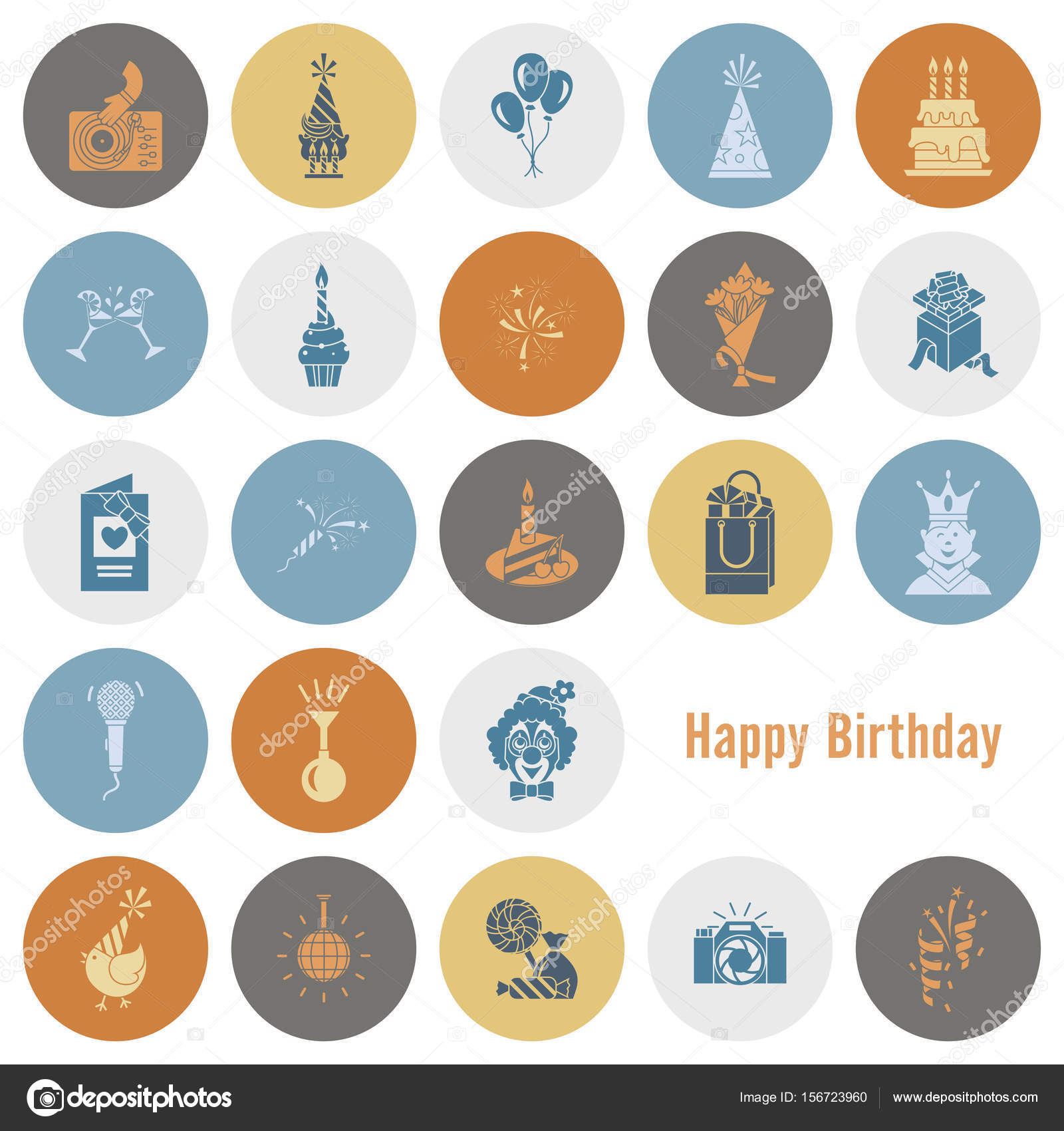 Happy Birthday Icons Set Stock Vector by ©HelenStock 156723960