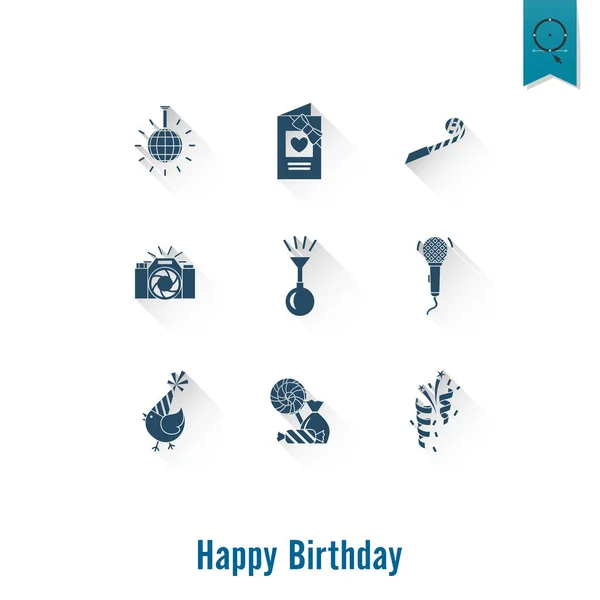 Happy Birthday Icons Set Stock Vector by ©HelenStock 128292840