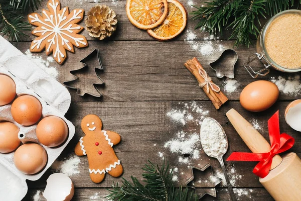 Holiday food background for baking gingerbread cookies. Vintage paper ...