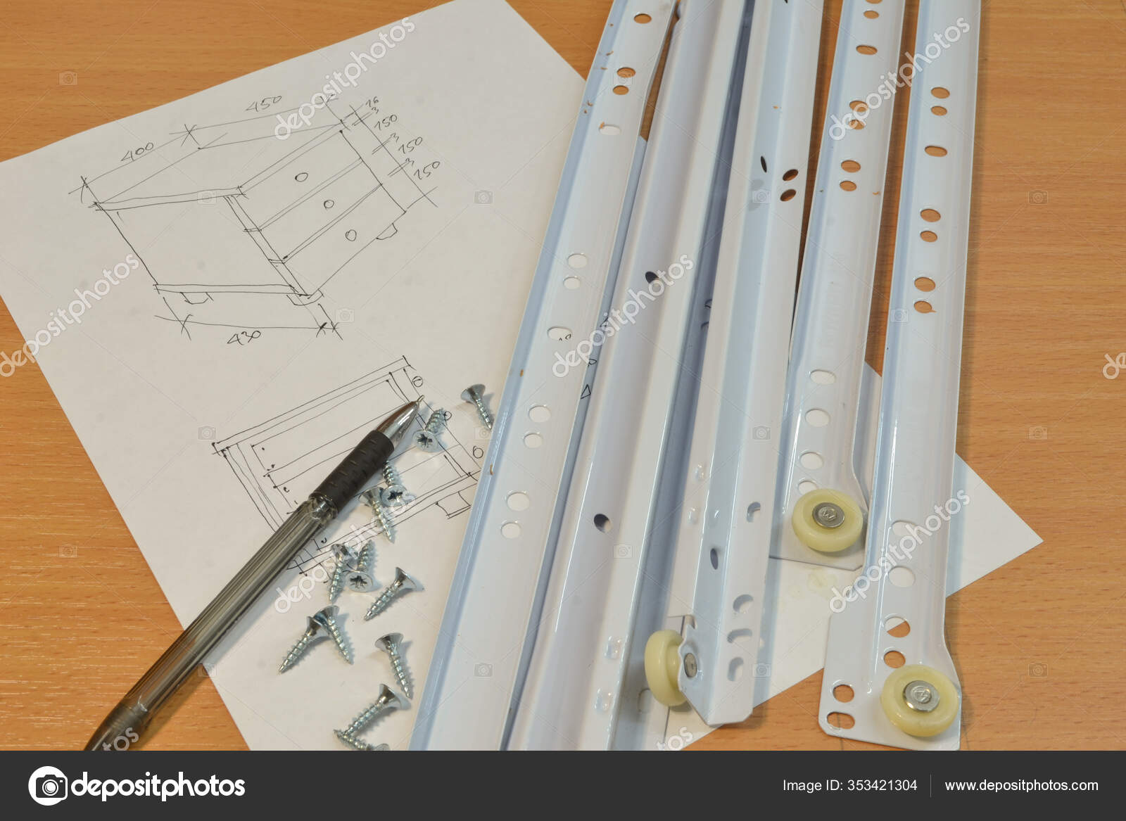 Assembling Bedside Tables According Drawing Guides Drawers — Stock ...