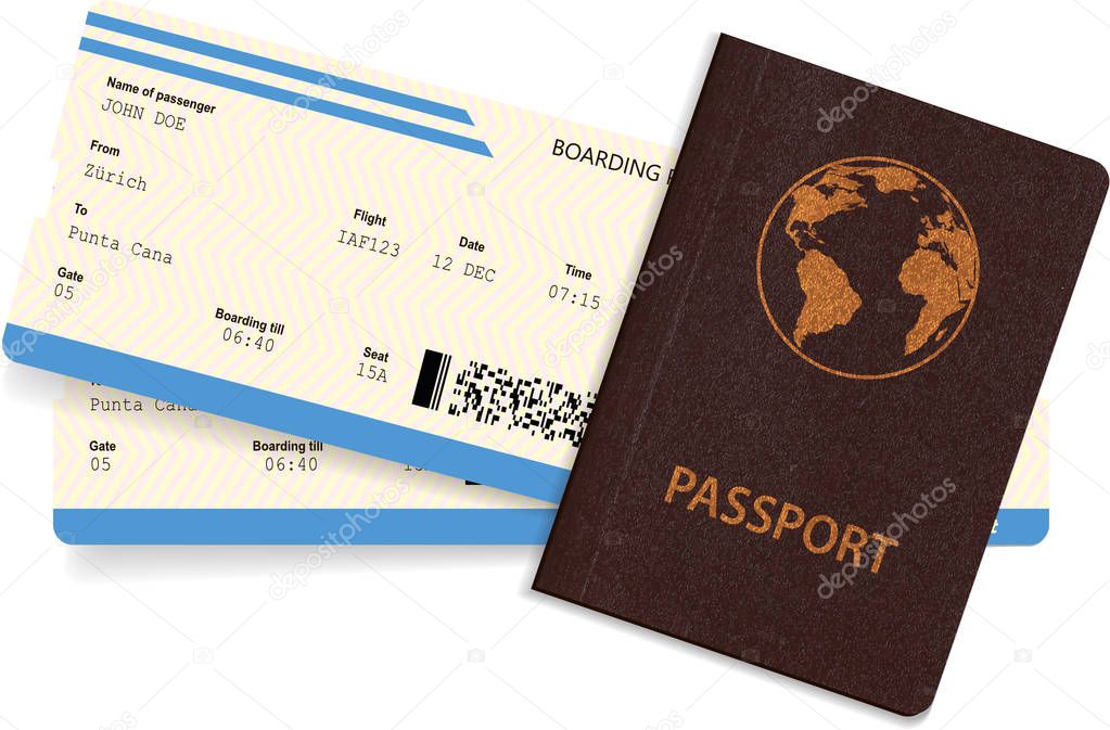 Pasaporte y billete de embarque de aerolínea 2024