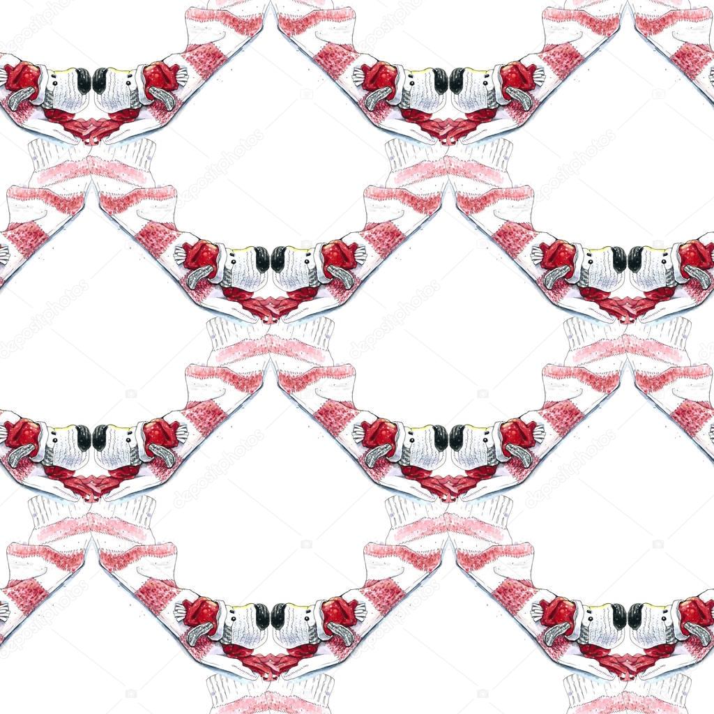 Ilustraci n de acuarela de patr n sin costura con calcet n de Navidad. Objetos aislados. 2024