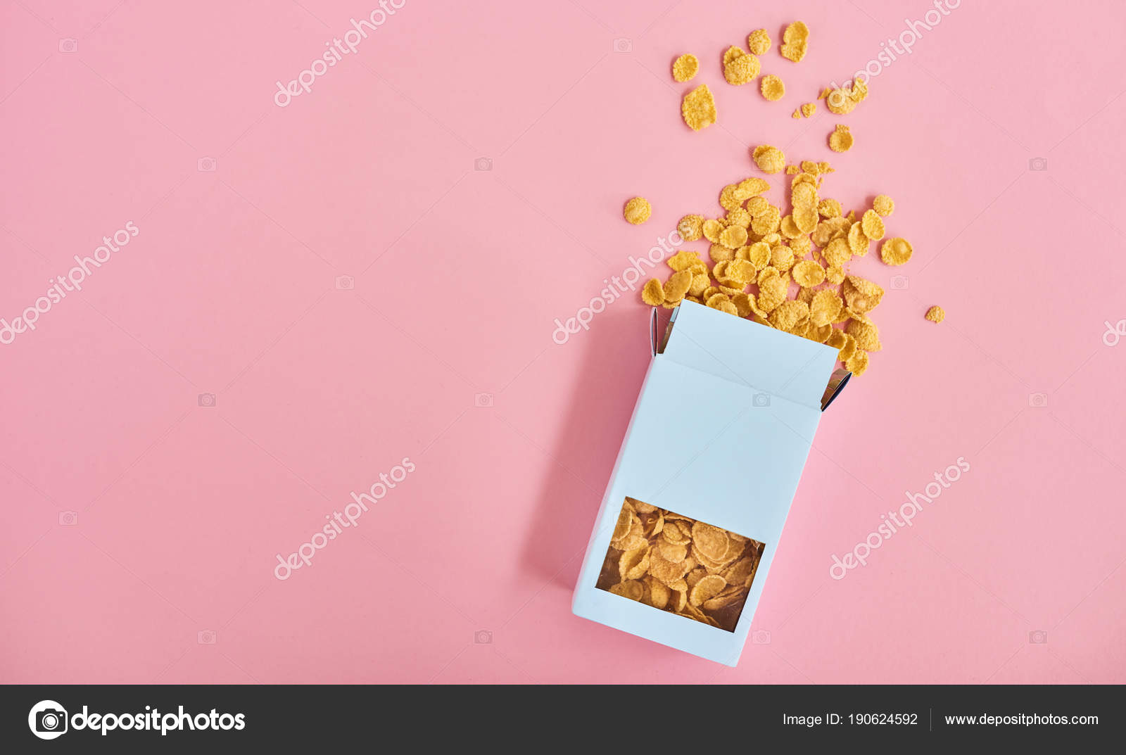Top View Blue Box Cornflakes Pink Background Stock Photo by ...