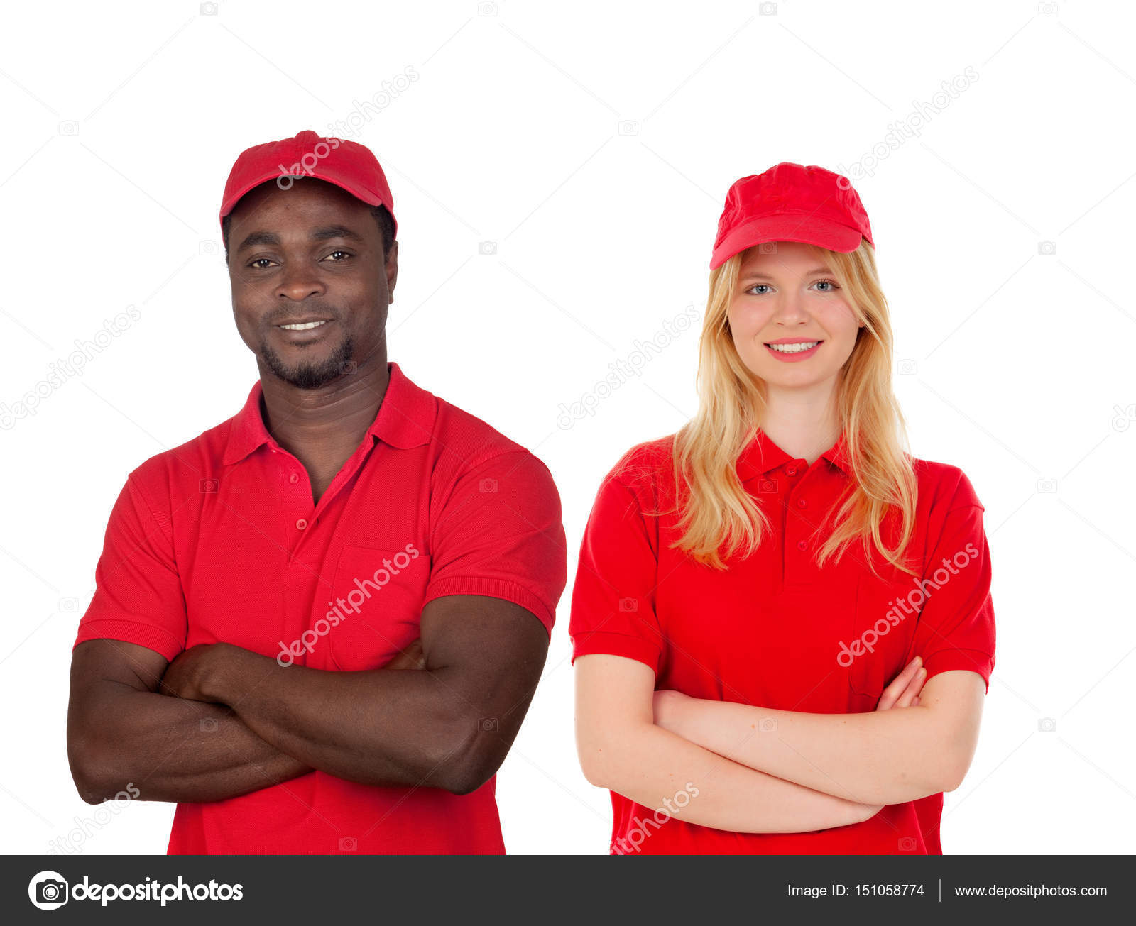 Co-workers with their red uniform Stock Photo by ©Gelpi 151058774