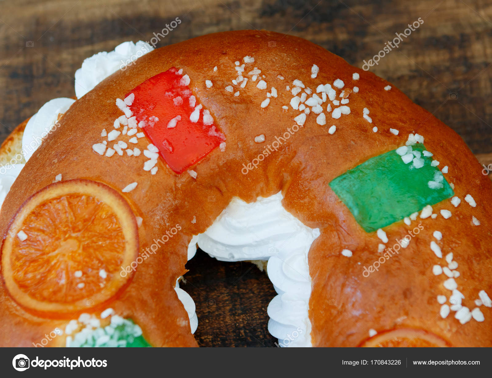 Rosca Reyes Traditional Spanish Dessert Celebrate Epiphany Wooden Table ...