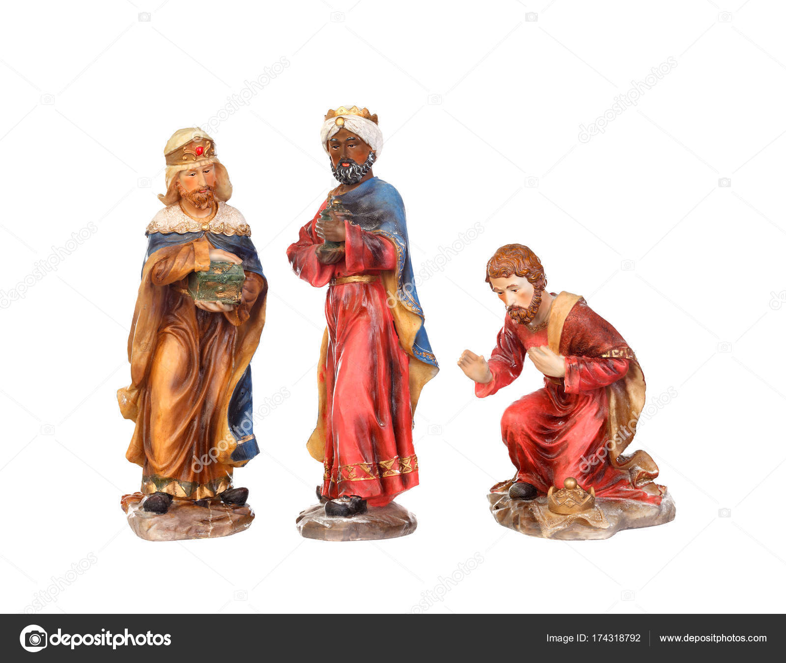 Three Wise Men Ceramic Figures Isolated White Background Stock Photo by ...