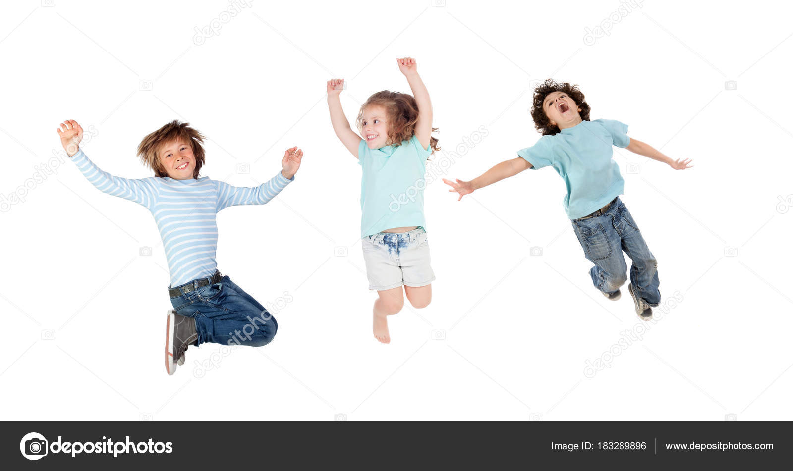 Crazy Little Kids Jumping Isolated White Background — Stock Photo ...