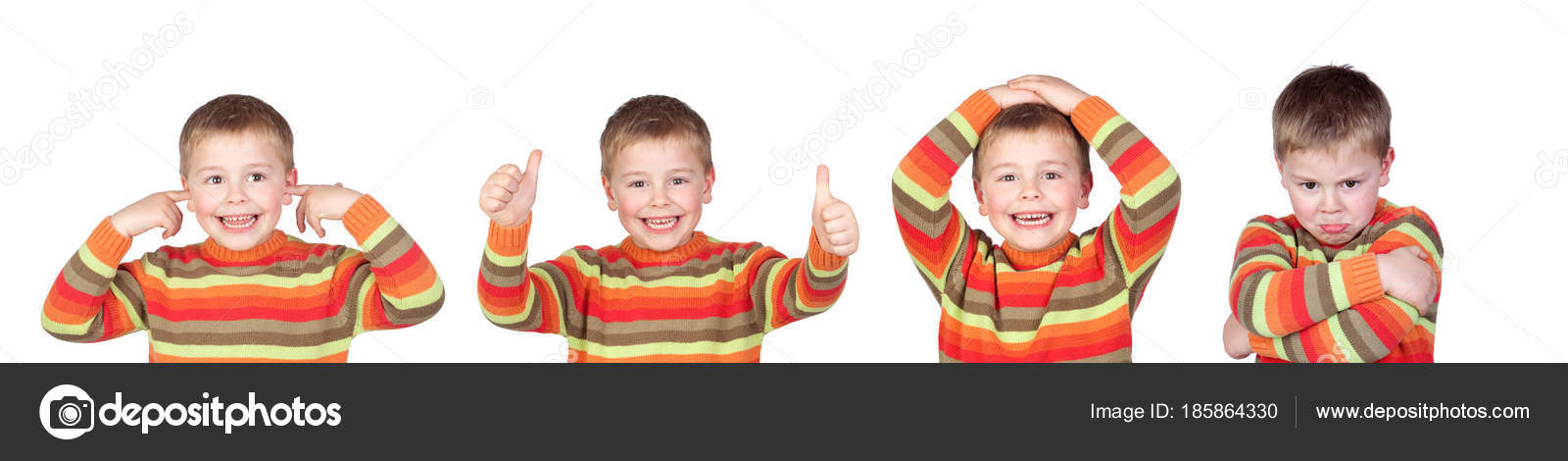 Four Photos Boy Different Expressions Isolated White Background Stock ...