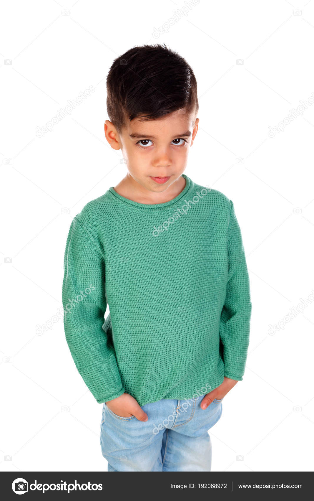 Angry Little Boy Green Clothes Isolated White Background Stock Photo by ...