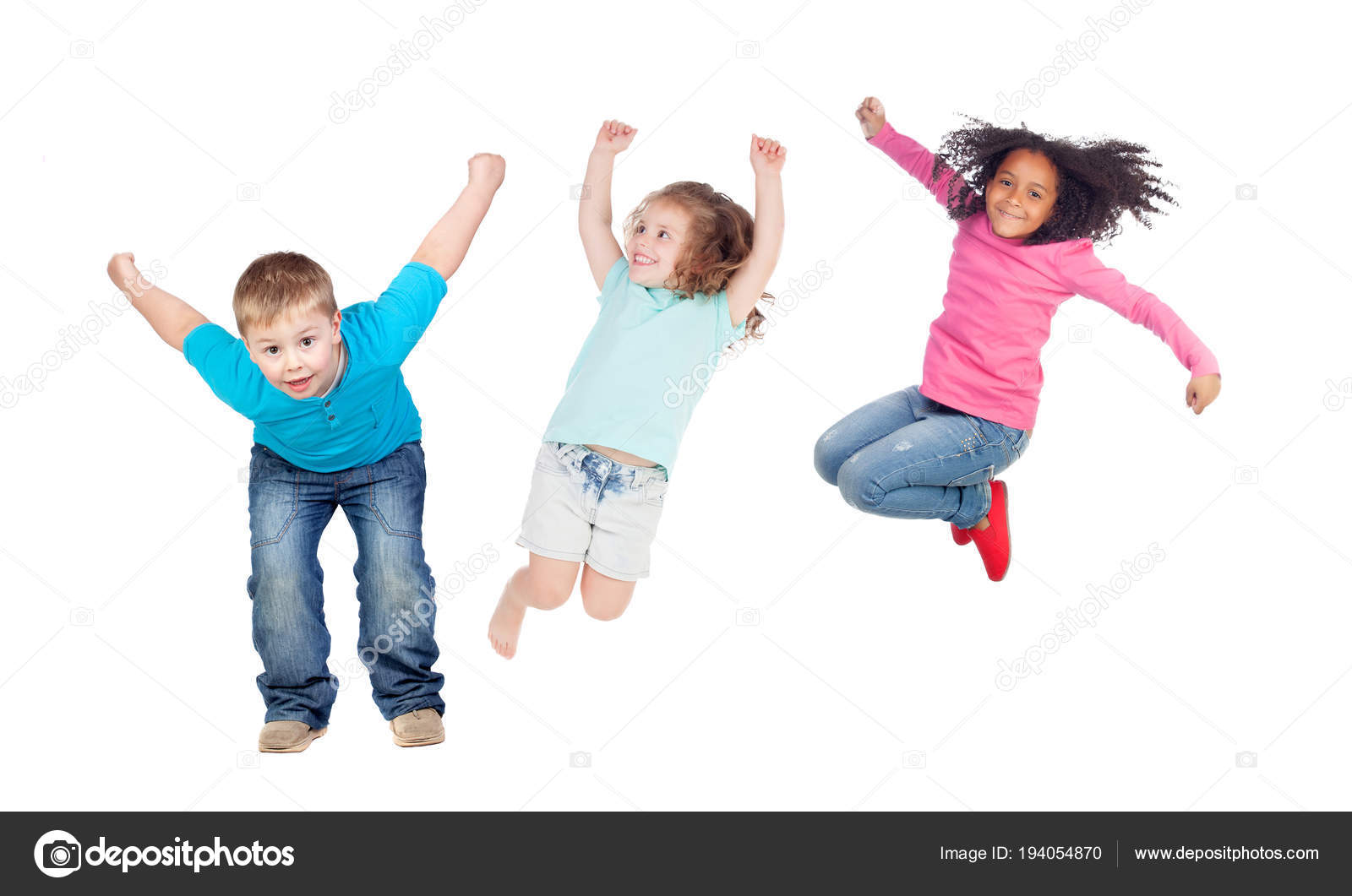 Crazy Little Kids Jumping Isolated White Background Stock Photo by ...