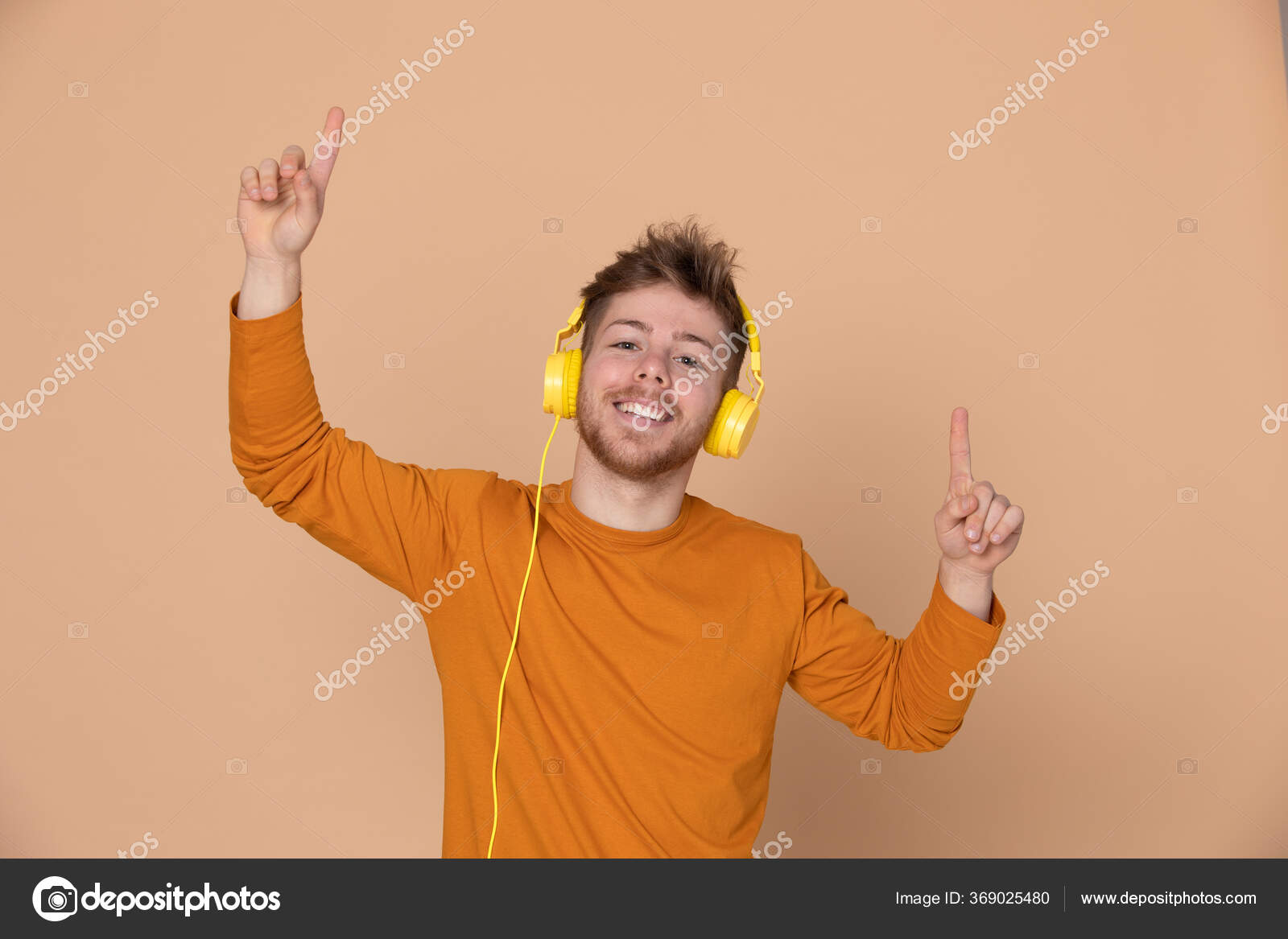Attractive Young Guy Yellow Background — Stock Photo © Gelpi #369025480