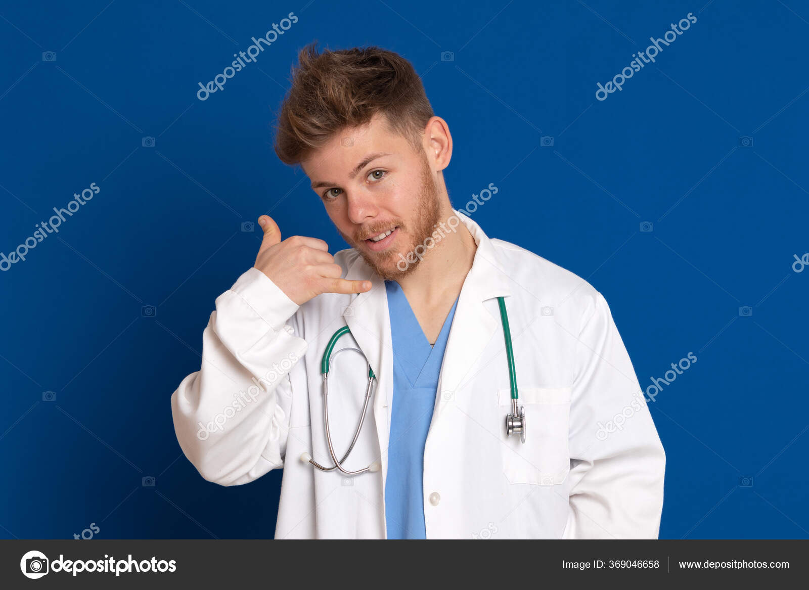 Attractive Doctor White Lab Coat Blue Background Stock Photo by ©Gelpi ...
