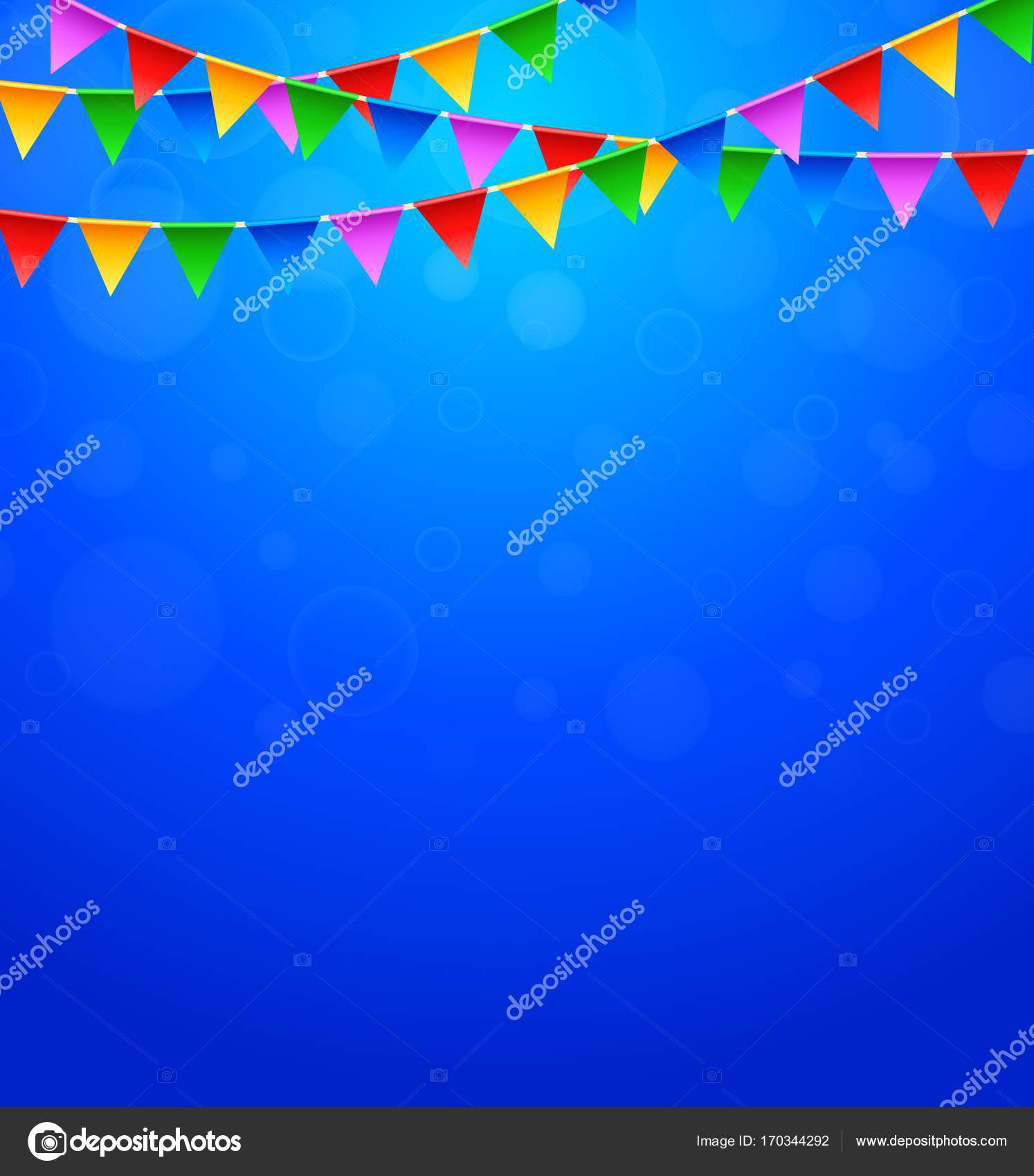 Fiesta Cumpleaños Feliz Con Banderas Triángulo Fondo Azul Vector de ...