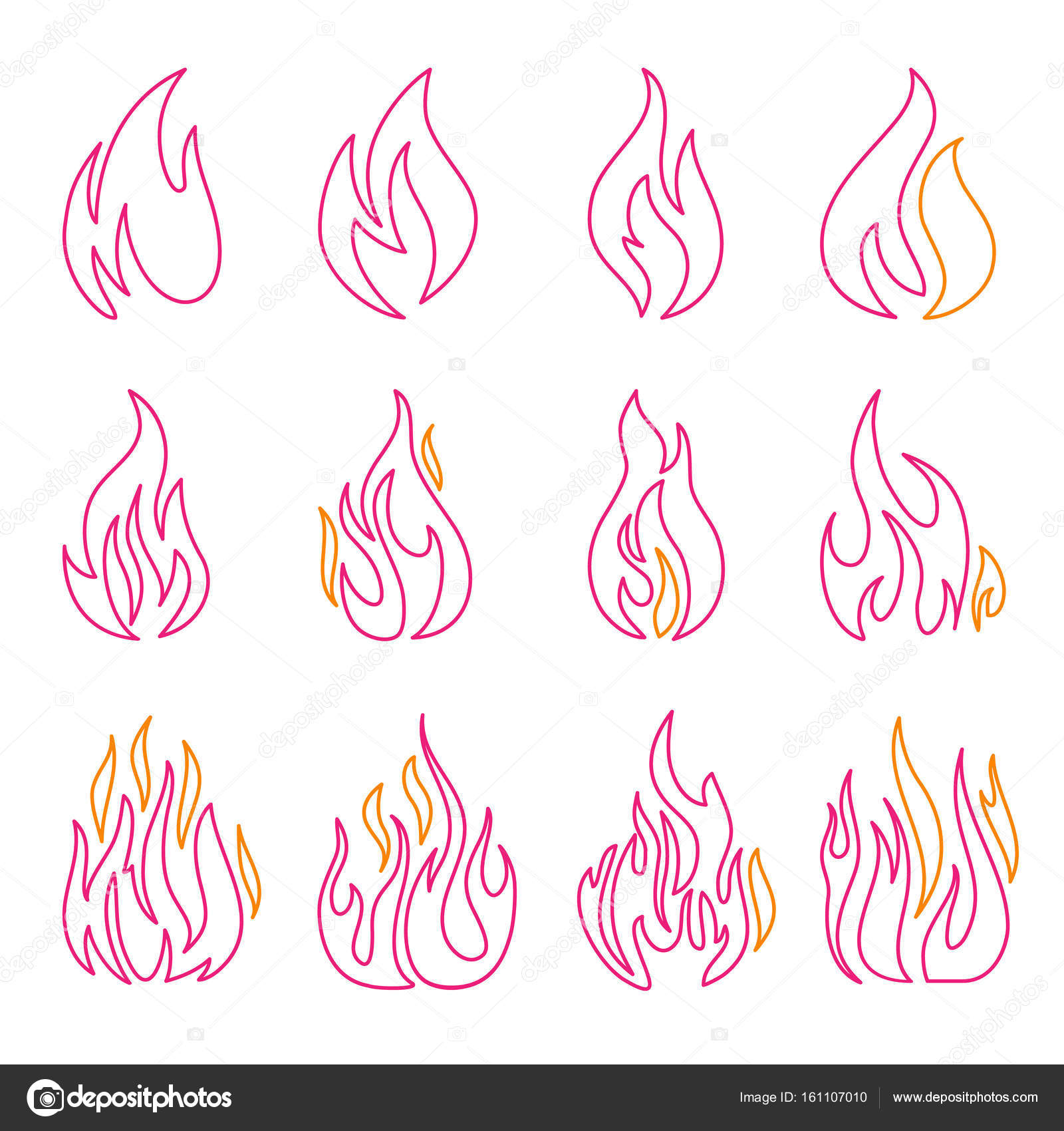 Red fire flat icons and signs set isolated on white background for ...