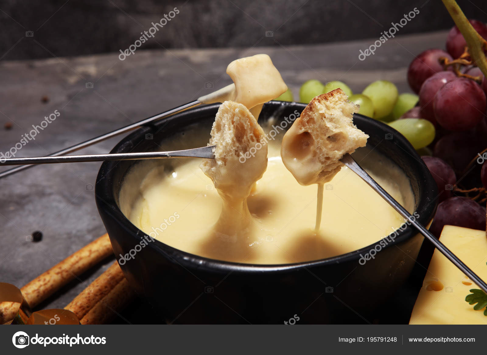 Gourmet Swiss Fondue Dinner Winter Evening Assorted Cheeses Board ...