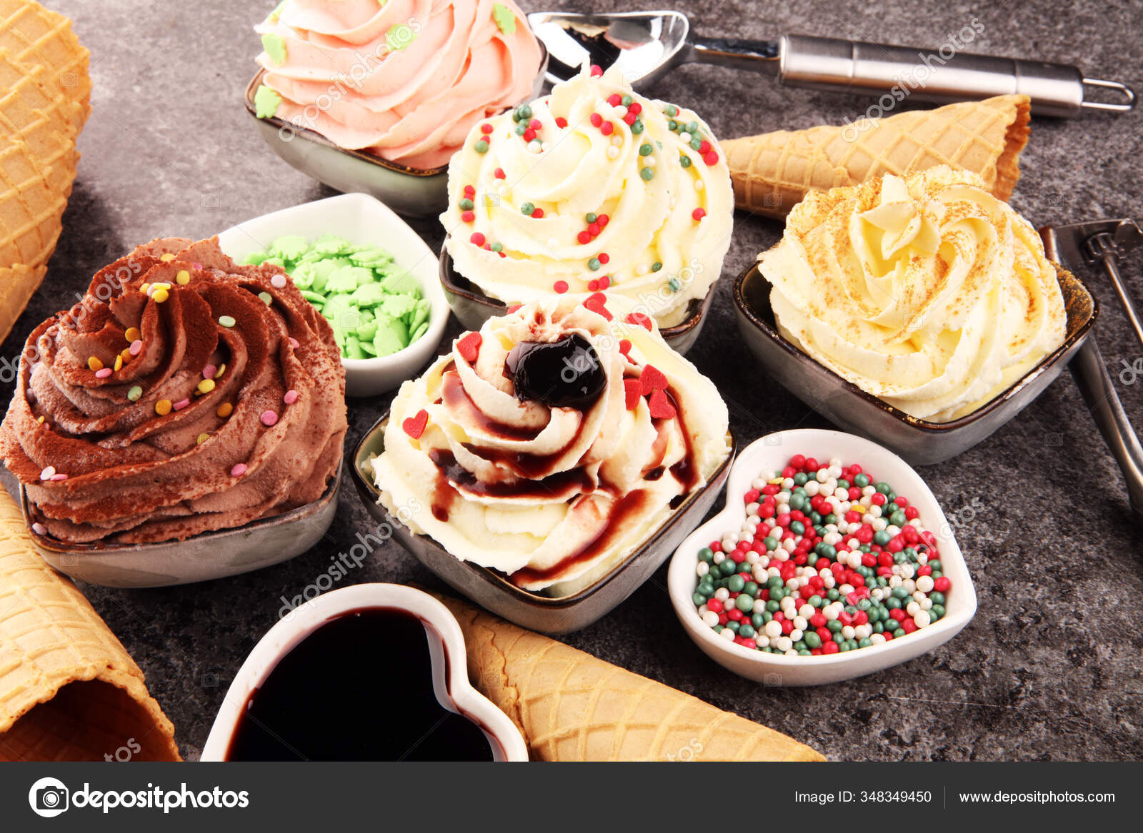 Soft Ice Cream Flavor Vanilla Chocolate Strawberry Delicous Creamy Ice ...