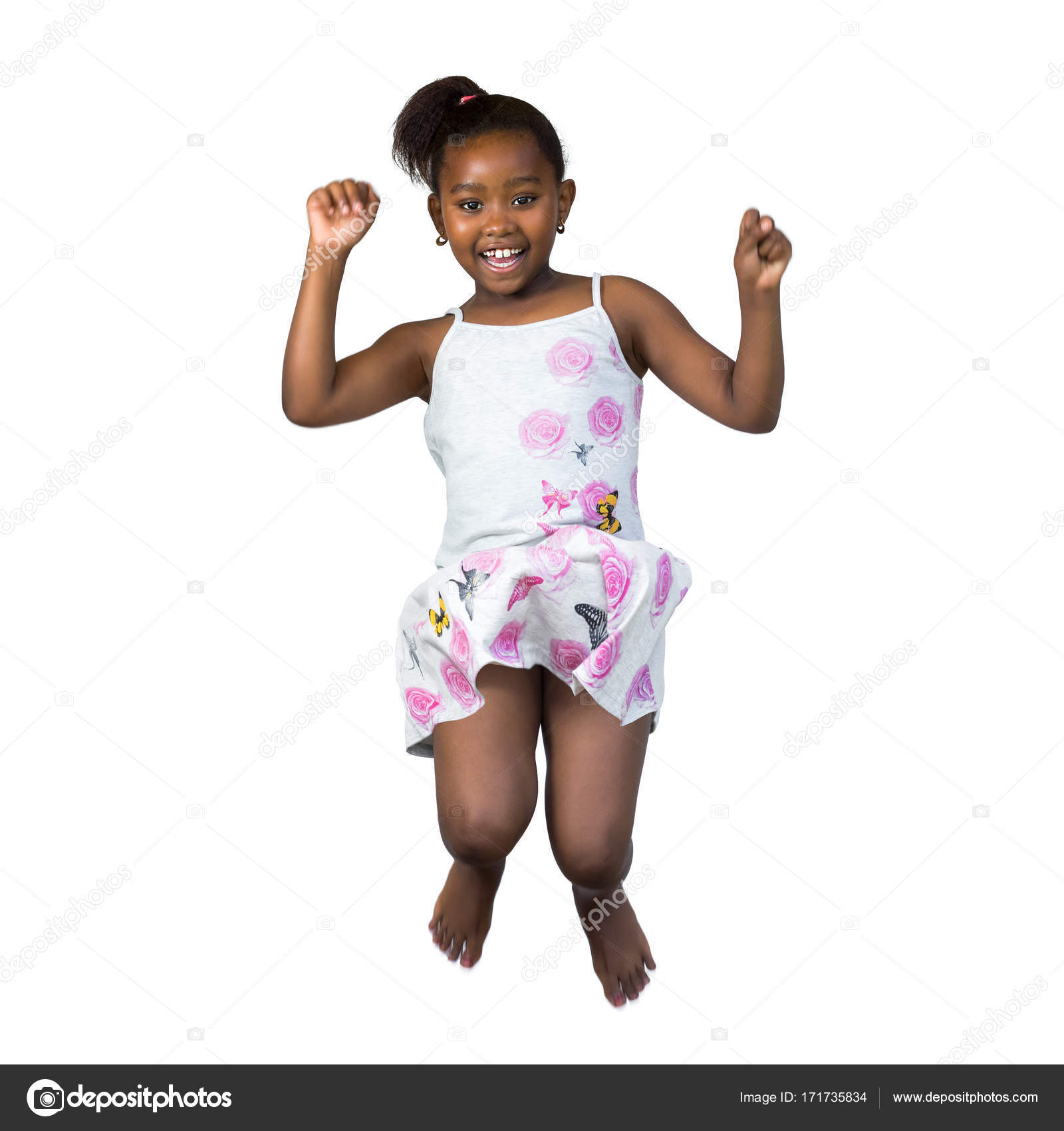 Happy little african girl jumping. — Stock Photo © karelnoppe #171735834 Happy little african girl jumping. — Stock Photo © karelnoppe #171735834