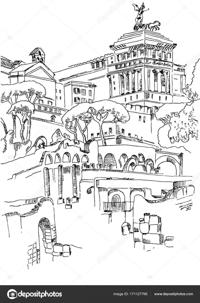 Art & Collectibles Hand retouched pen drawing print Rome city view ...