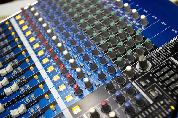 Mixing Console of a big HiFi system The audio equipment, control panel ...