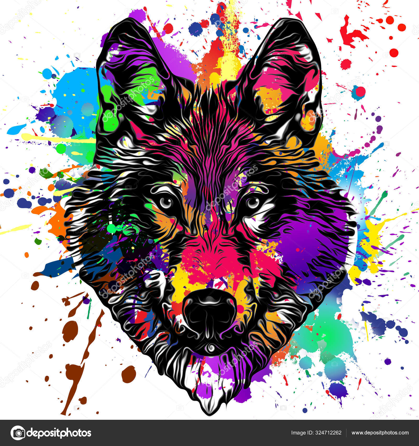 Colorido Artístico Lobo Hocico Aislado Sobre Fondo Blanco — Foto de ...