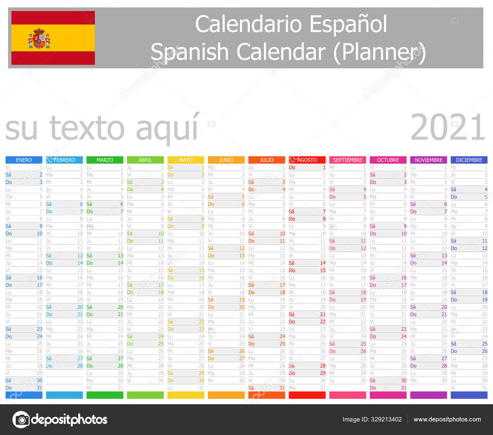 2021 Spanish Planner Calendar Vertical Months White Background Stock ...