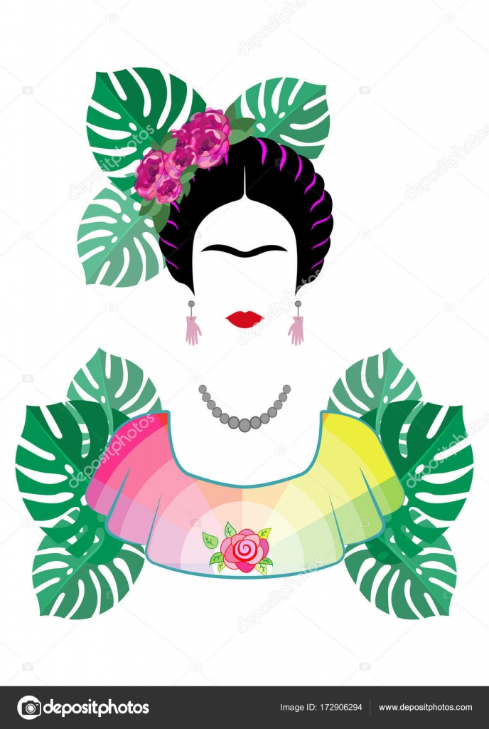 Frida Kahlo vector retrato, joven hermosa mexicana con un peinado ...