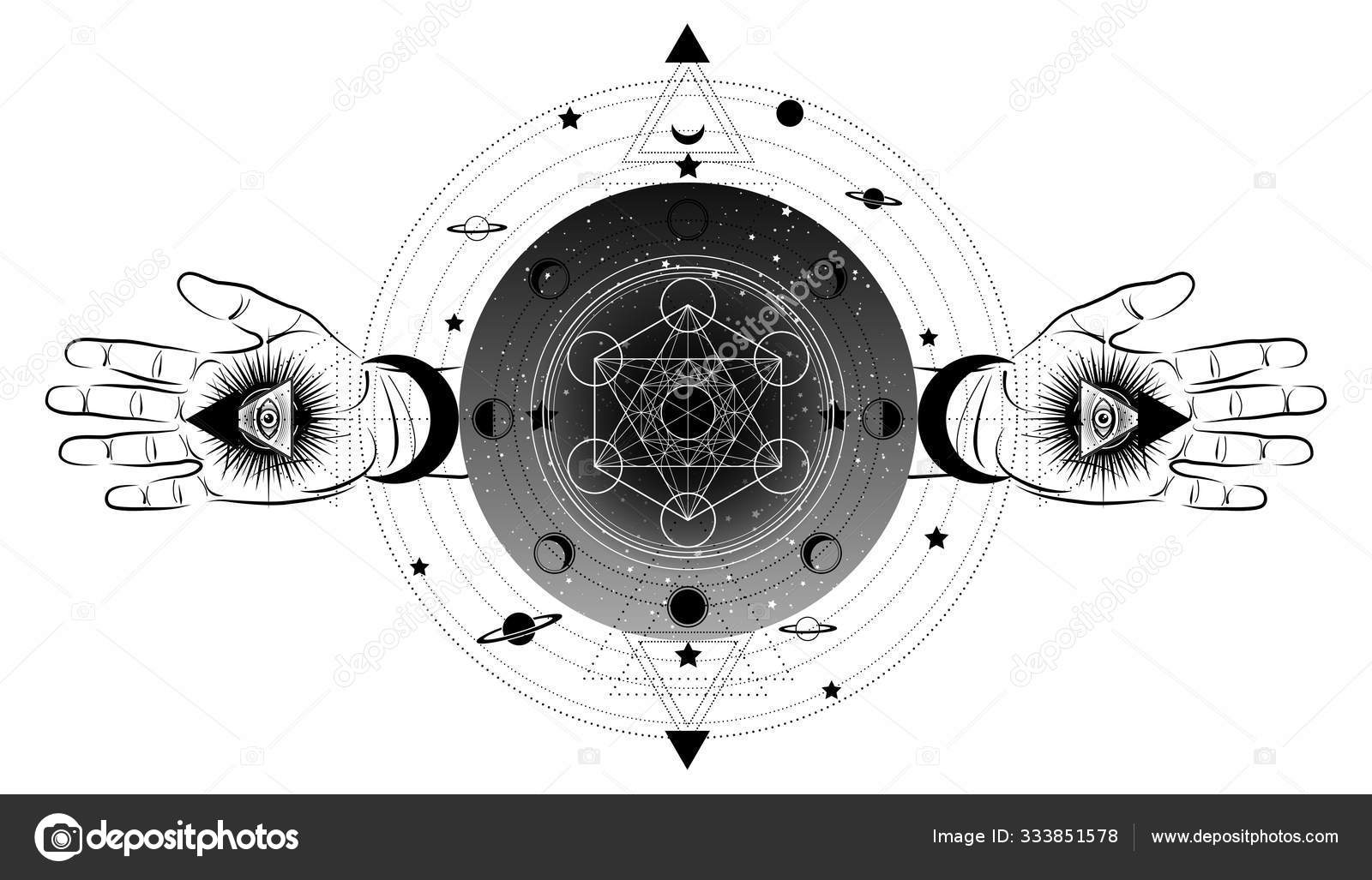 Metatrons Cube, Flower of Life, Sacred geometry, third eye with hand ...