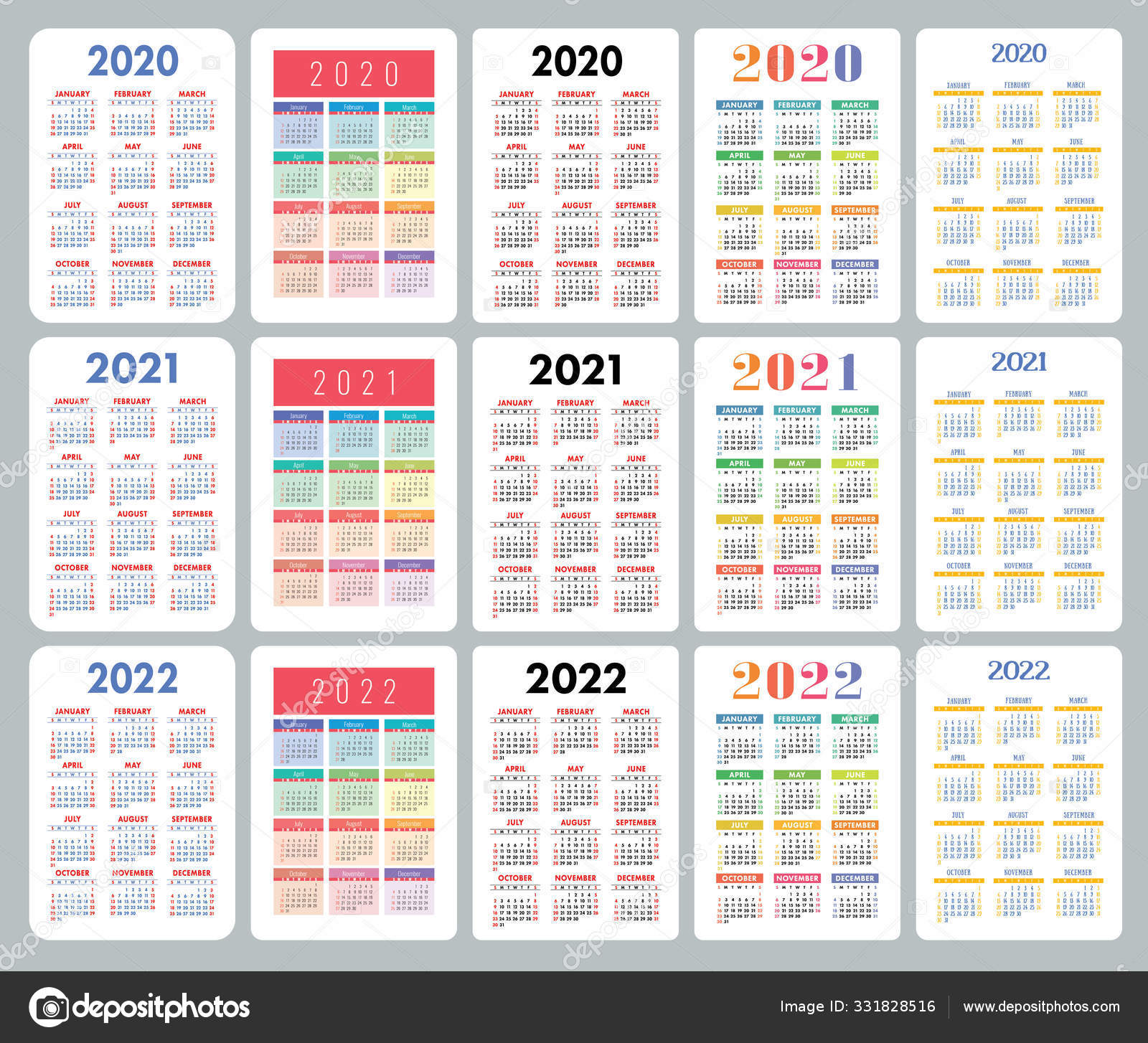 Calendario 2020 2021 2022 Años Plantilla Diseño Calendario Vertical ...