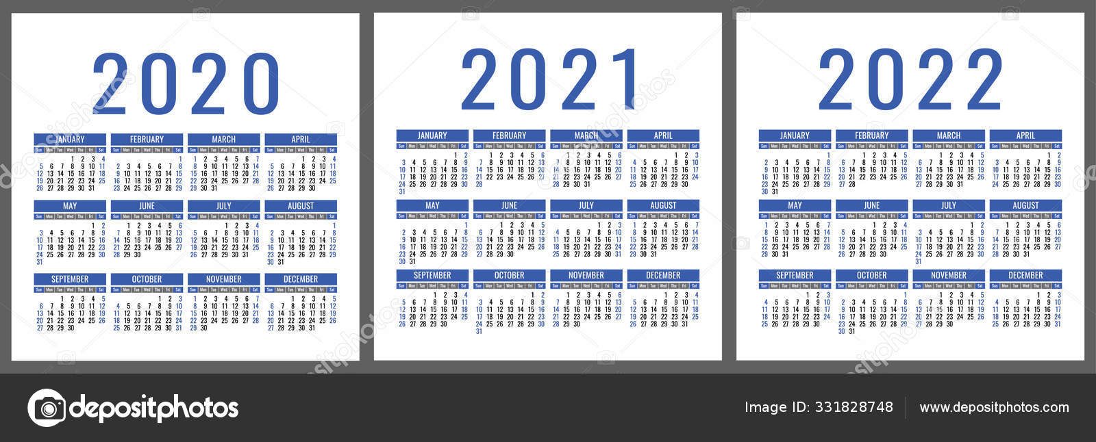 Calendário 2020 2021 2022 Anos Modelo Design Calandra Vetorial Vertical ...