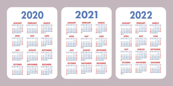 Kalender 2022 2023 2024 2025 2026 2027 Engelsk Vektor Sæt Stockvektor ...
