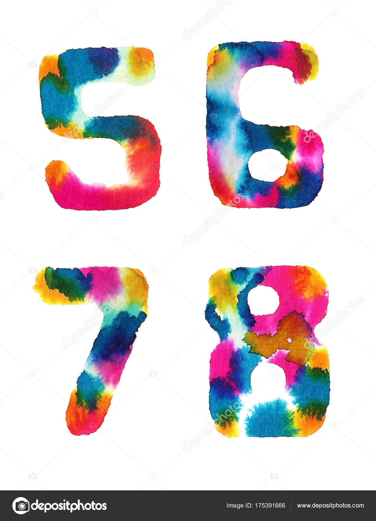 Watercolor rainbow numbers Stock Photo by ©shoshina 175391666