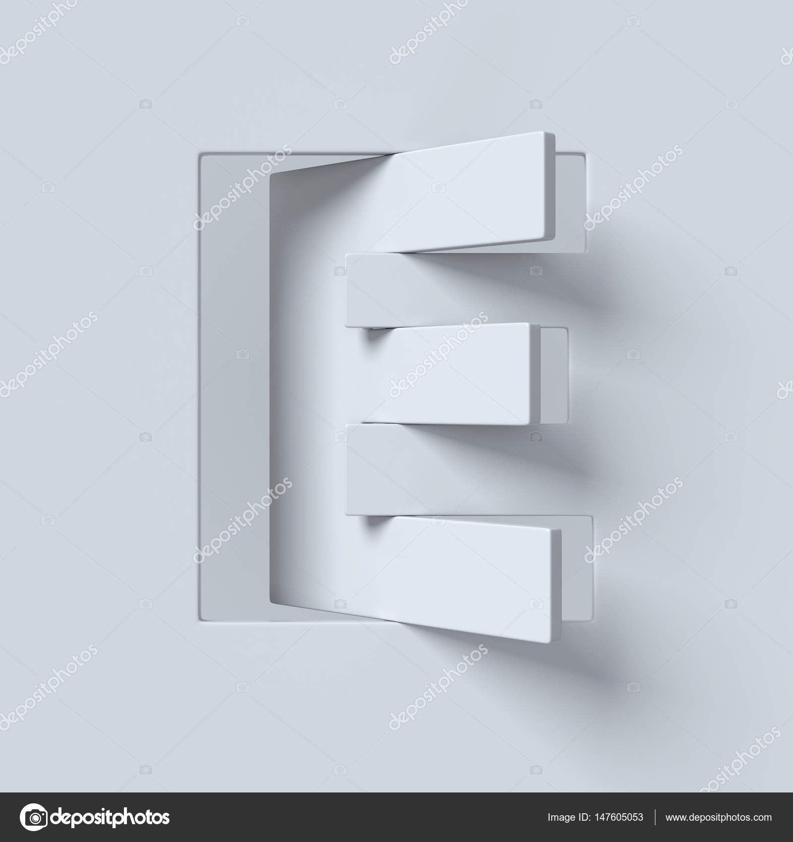 Cortar y girar la letra de renderizado 3d letra E — Foto de stock ...