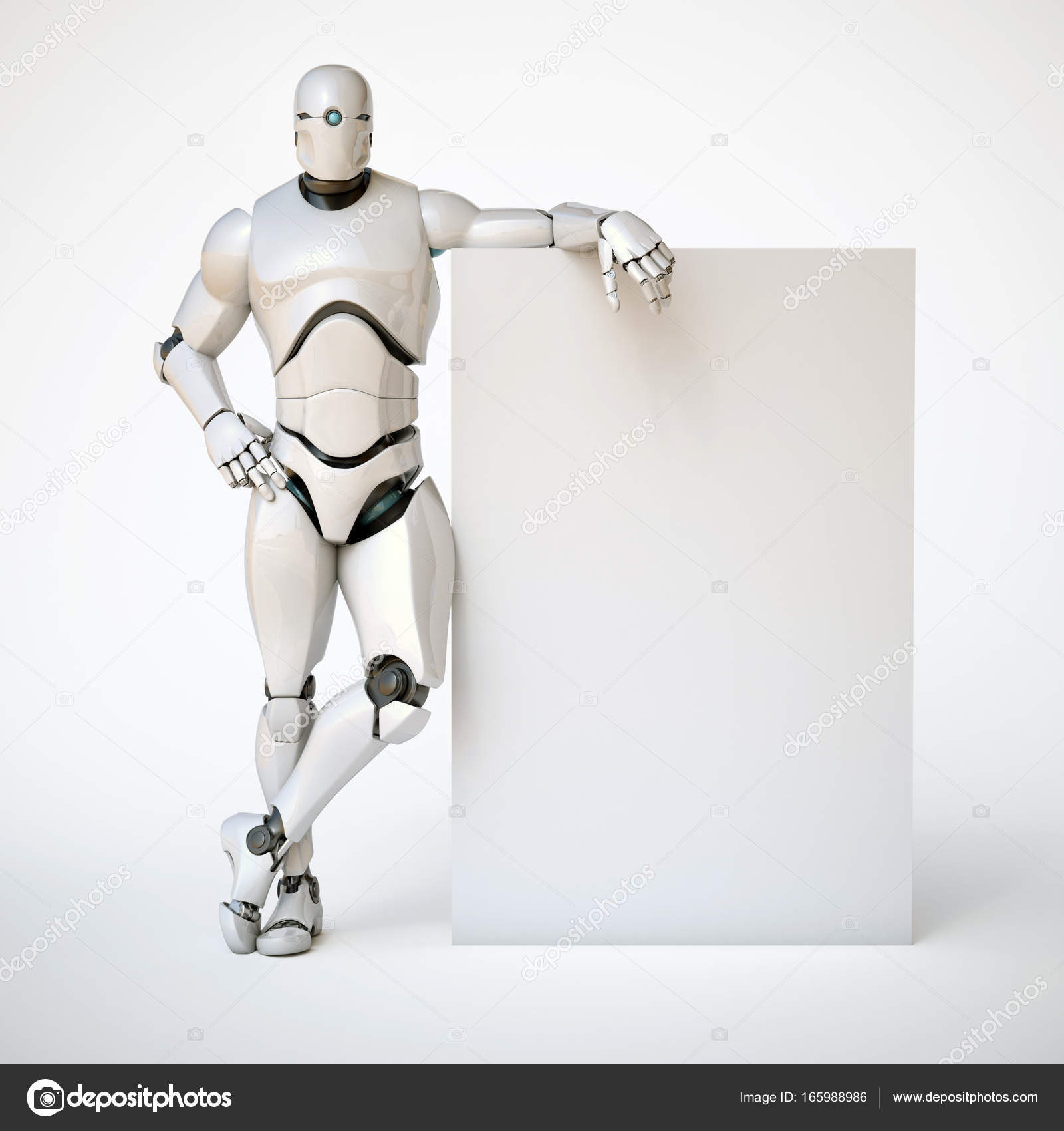 Robot holding blank advertising billboard 3d rendering — Stock Photo ...
